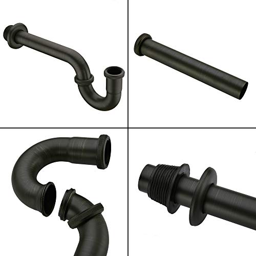 Orhemus Brass P Trap, 1 1/4 Bathroom Basin Sink Waste Trap Drain Kit with Flange and Slip Joint Extension Tube Drain Tailpiece, Adjustable Height, Oil Rubbed Bronze Finished