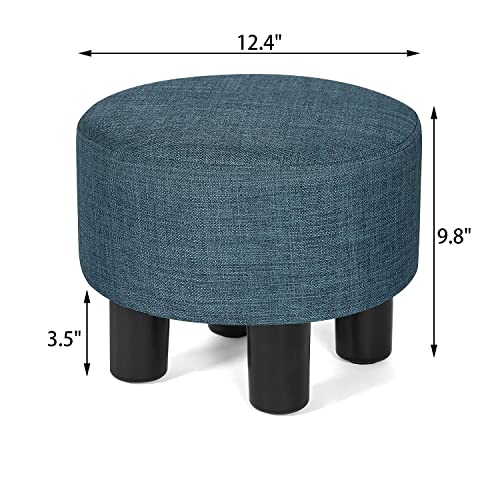 Joveco Small Footstools, Linen Ottomans Round Footrest Stool, Under Desk Upholstered Foot Stools with Plastic Legs, 10" H Mini Ottoman Sofa Stool for Couch, Bedside, Living Room