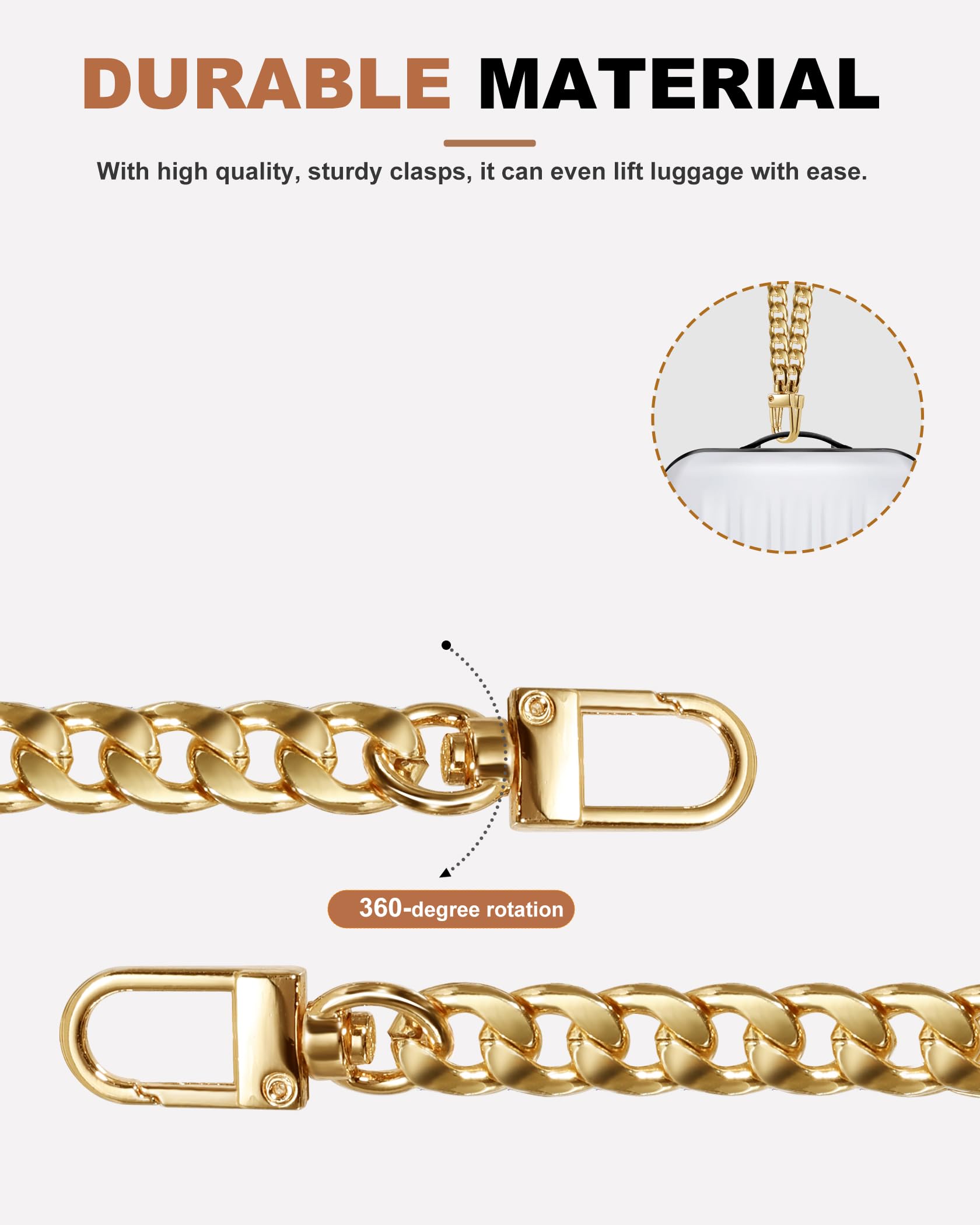 SEAVILIA Purse Chain Straps Gold Hardware Purse Straps Replacement Crossbody Replacement Straps for Handbags