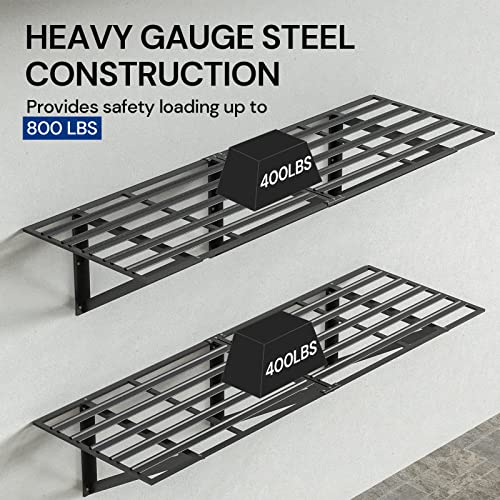 SunsGrove 2-Pack Garage Shelving 2x6ft Heavy Duty Wall Shelf Garage Storage System Shelves, 800 LBS Weight Capacity, Black