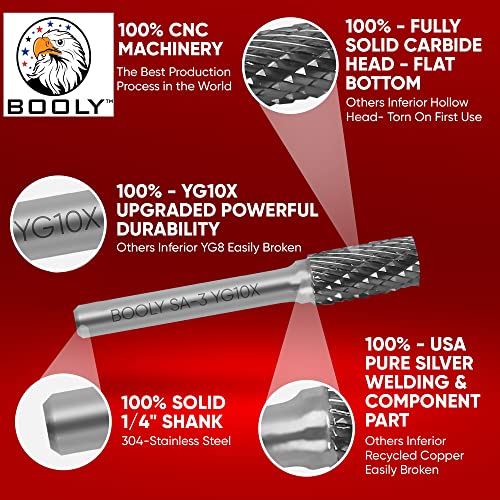 Premium–Grade Die Grinder Bits Carbide Burr Set ¼" Shank 10PC Double Cut Tungsten Rotary Rasp File for Metal Grinding Drill Bits for Makita Dewalt Milwaukee Die Grinder + Gift 4PC Screw Remover Kit