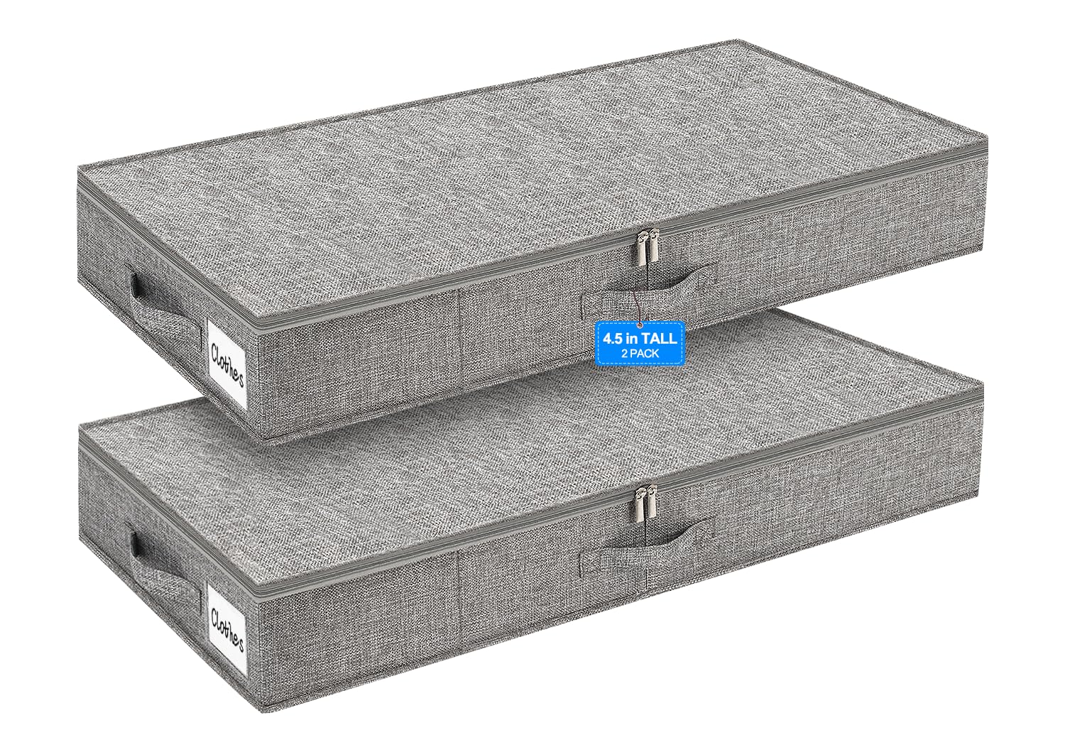 punemi Under Bed Storage Containers, 2 Pack 4.5 Inch Tall Low Profile Underbed Clothes Storage Organizer Bin with Sturdy Side & Bottom Support, Use as Clothes Organizer, Pillow and Blanket Organizer