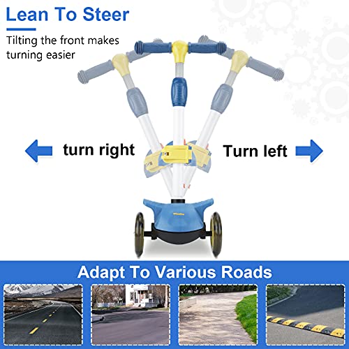Wheelive 2 in 1 Kick Scooter with Removable Seat, 3 LED Wheels Kick Scooter for Kids, 4 Adjustable Height & Foldable Design Toddler Scooters Sit or Stand Ride for Boys & Girls 2-8 Years Old(Blue)