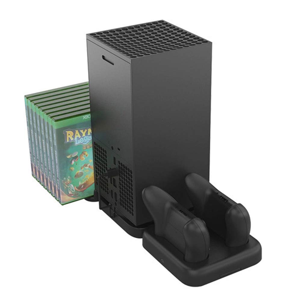 GOTRUTH 3-in-1 Vertical Stand for Xbox Series X, Dual Controller Charging Docking Station with 16 Games Storage 4 USB Port Compatible with Xbox Series X