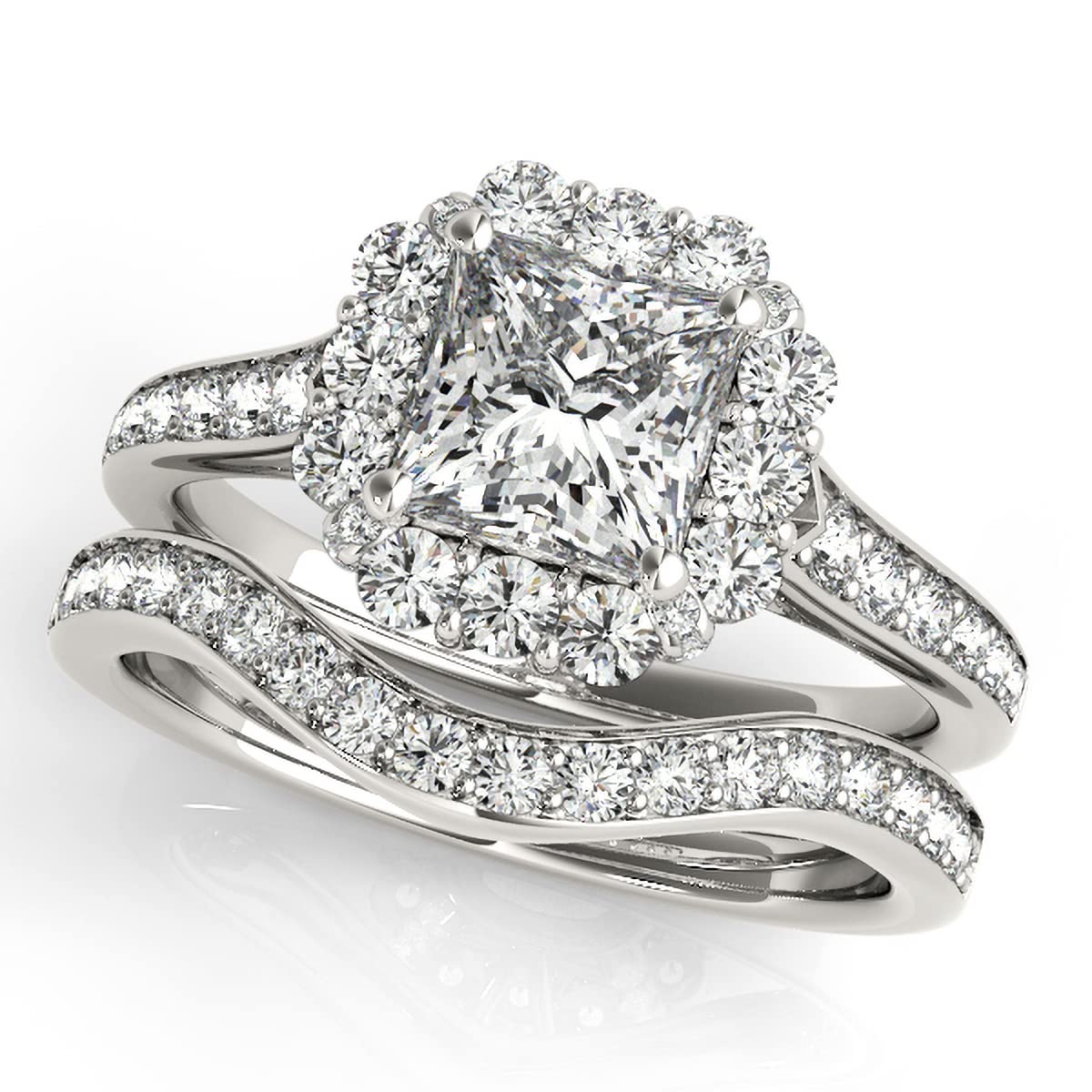 Moissanite Rings for Women Princess Cut 1 CT Halo Wedding Ring Set Engagement Rings for Women S925 Sterling Silver Size 6
