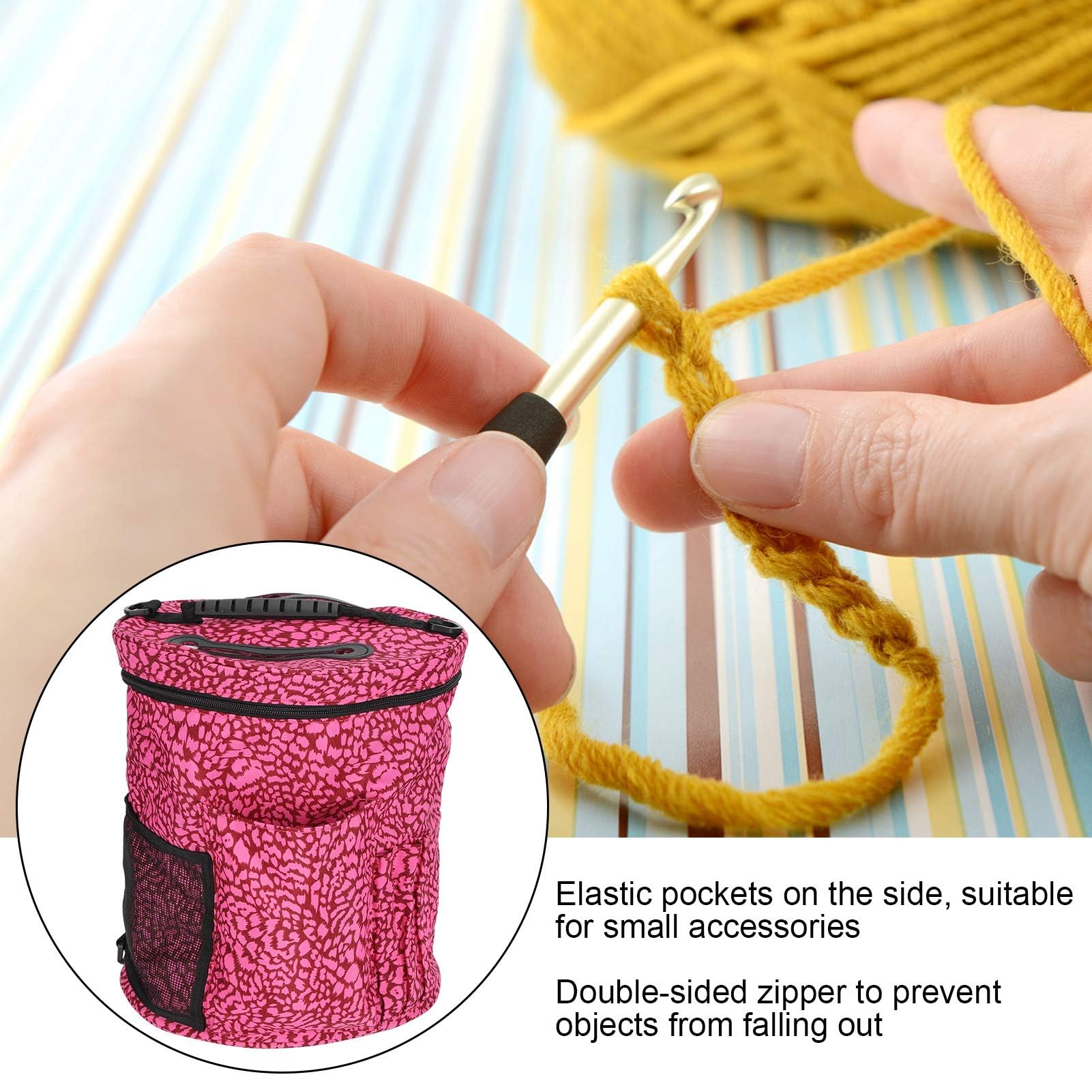 XHTLLO Crochet Bag, Cylindrical Knitting Bag Yarn Storage Organizer, Portable Yarn Organizer Crochet Bag with Detachable Carrying Strap, Crochet Supplies Gift