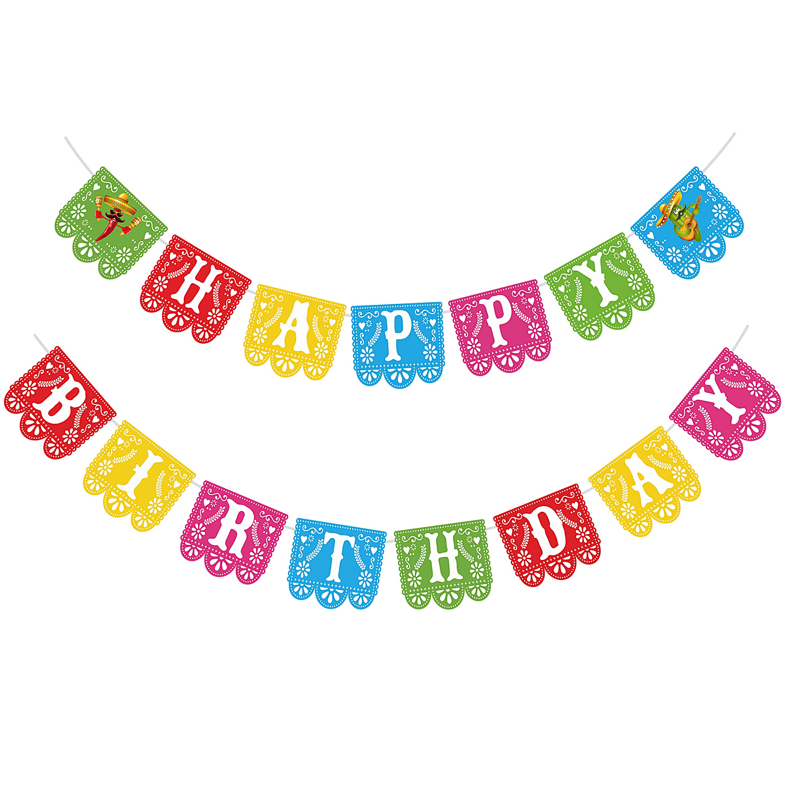 Joy Bang Fiesta Birthday Banner Decorations, Mexican Theme Party Decor, Cinco de Mayo Happy Birthday Banner Papel Picado Garland, Feliz CumpleaΓ±os Banner for Kids Adults, Fiesta Party Favor Supplies