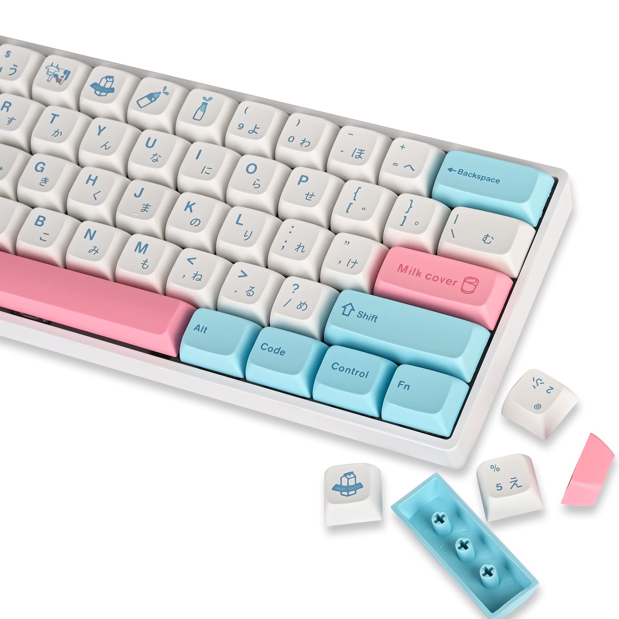 pbt keycaps, 136 keys xda profile dye-sublimation keycap set for cherry mx switches mechanical gaming keyboard (milk cover)