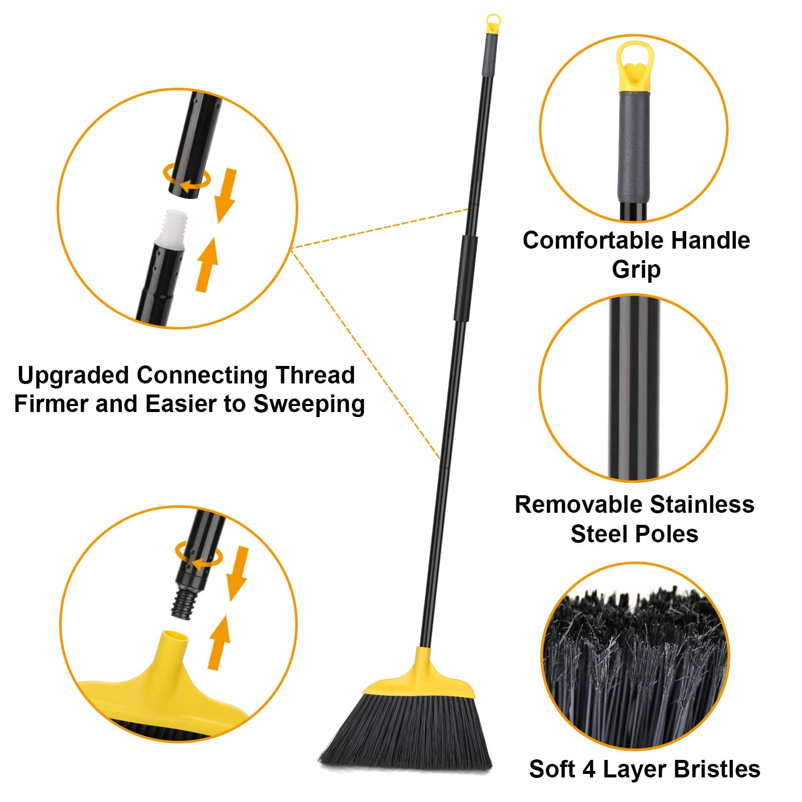 Outdoor Broom Heavy-Duty Indoor Brooms 54 Inches 3 Pack for Courtyard Garage Restaurant Lobby Patio Shop Home Kitchen Office Floor