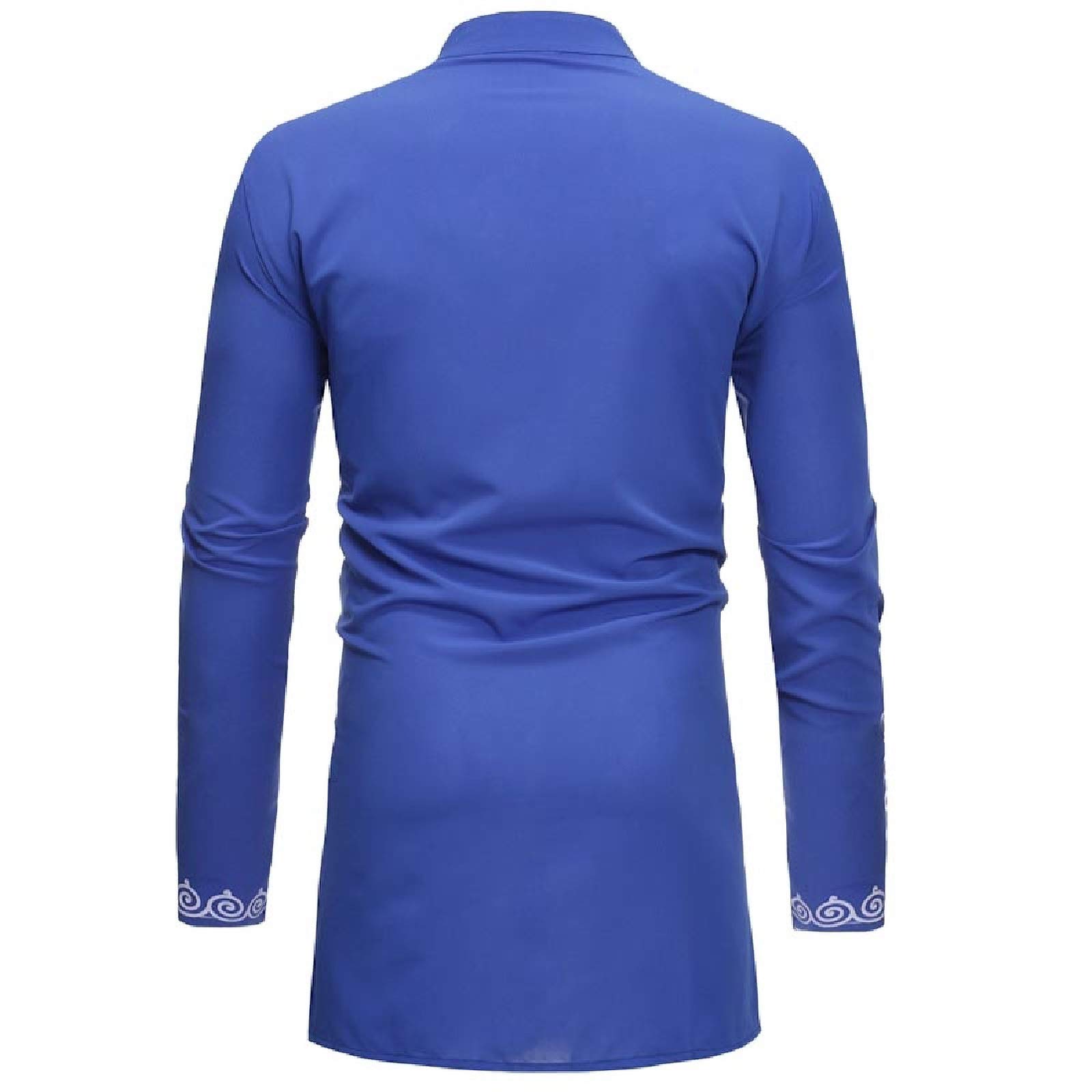 HEFASDM Men's Long Sleeve African Dashiki Traditional Gold Print Button Down Shirts Blue L