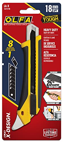 OLFA 18mm Heavy-Duty Utility Knife (LA-X) - Multi-Purpose No-Slip Grip Utility Knife w/ Reinforced Fiberglass Handle & Snap-Off Blade, Replacement Blades: Any OLFA 18mm Blade