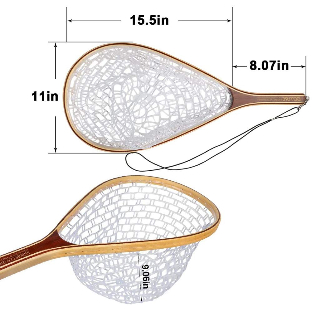 Goture Fly Fishing Landing Trout Net Catch and Release Net - Wooden Frame with Soft Rubber Mesh