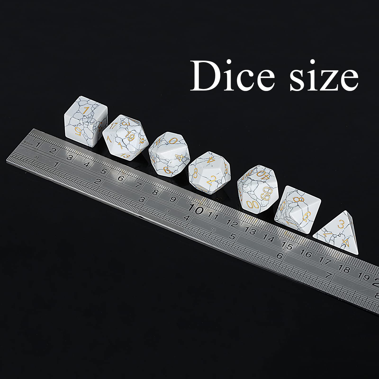 Natural Gemstone Dice Set DND, Full Set 7 Piece Glass D&D Dice with Portable Cloth Bag and Tablecloth for Dungeons and Dragons D&D(White Howlite Turquoise)