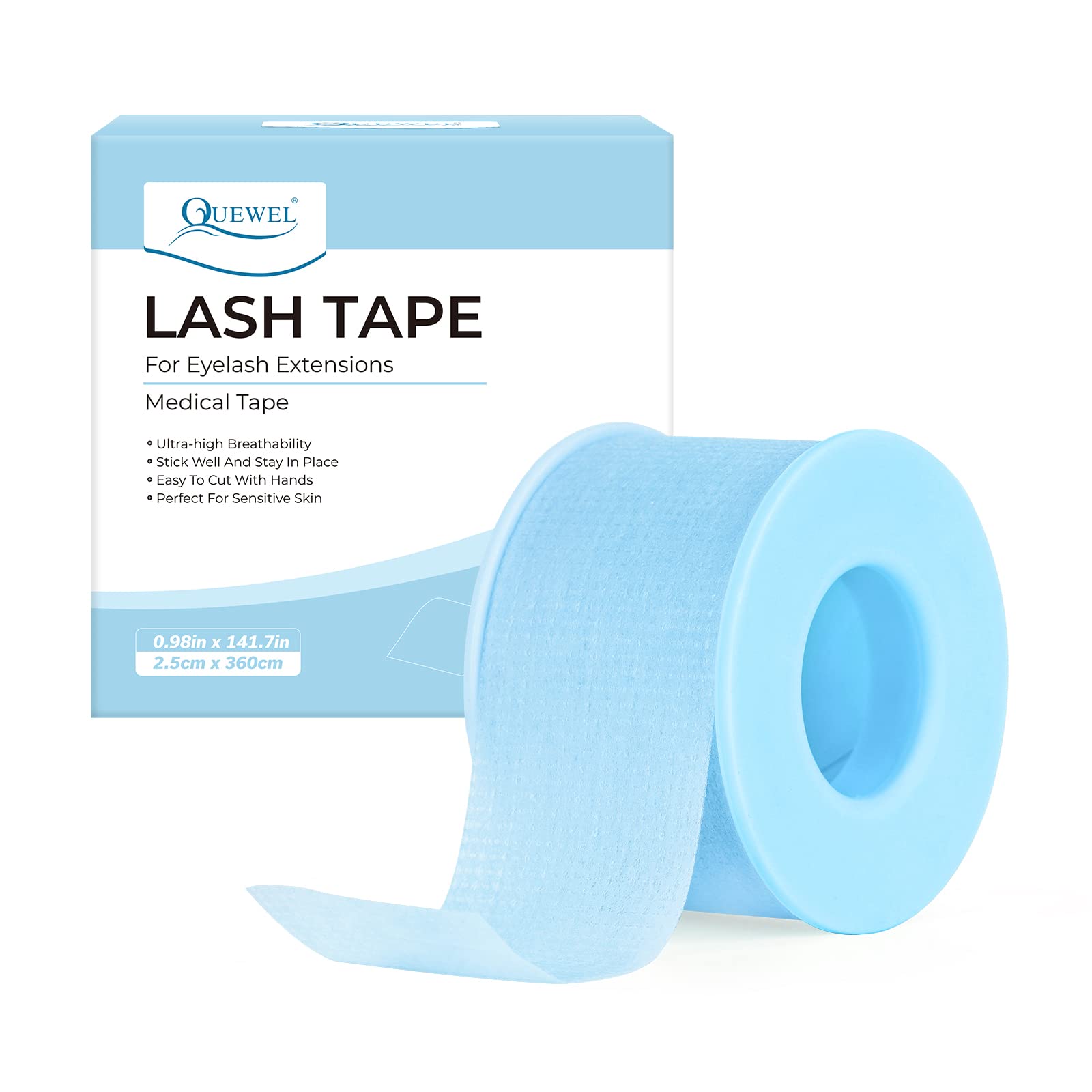 QUEWEL Lash Tape for Eyelash Extensions Blue Eyelash Tape Stick Well Breathable Eyelash Extension Tape Microfoam Tape Eyelash Extensions Flexible & Comfortable for Sensitive Skins to Use (Blue)
