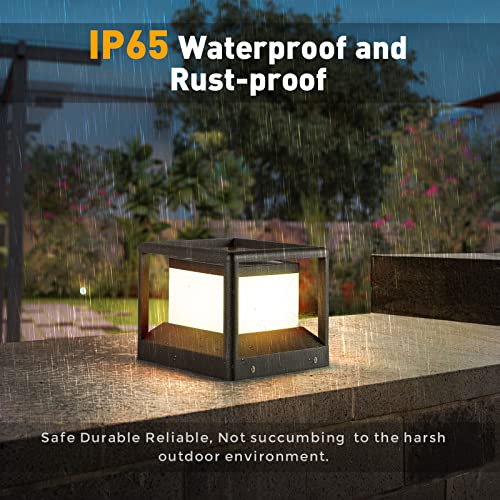 MVBT Solar Post Cap Light, Modern Outdoor Fence Deck Column Cap Lamp Lantern 3000K Landscape Lighting for Flat Surface Patio Posts Garden Decoration IP65 Waterproof(7.1"x7.1"x6.5")