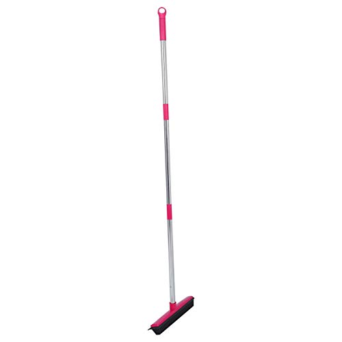 Telescopic Floor Broom for Pet Hair Adjustable Length Effective Cleaning Sweeper Tool Home Dust Removal Helper (Pink)