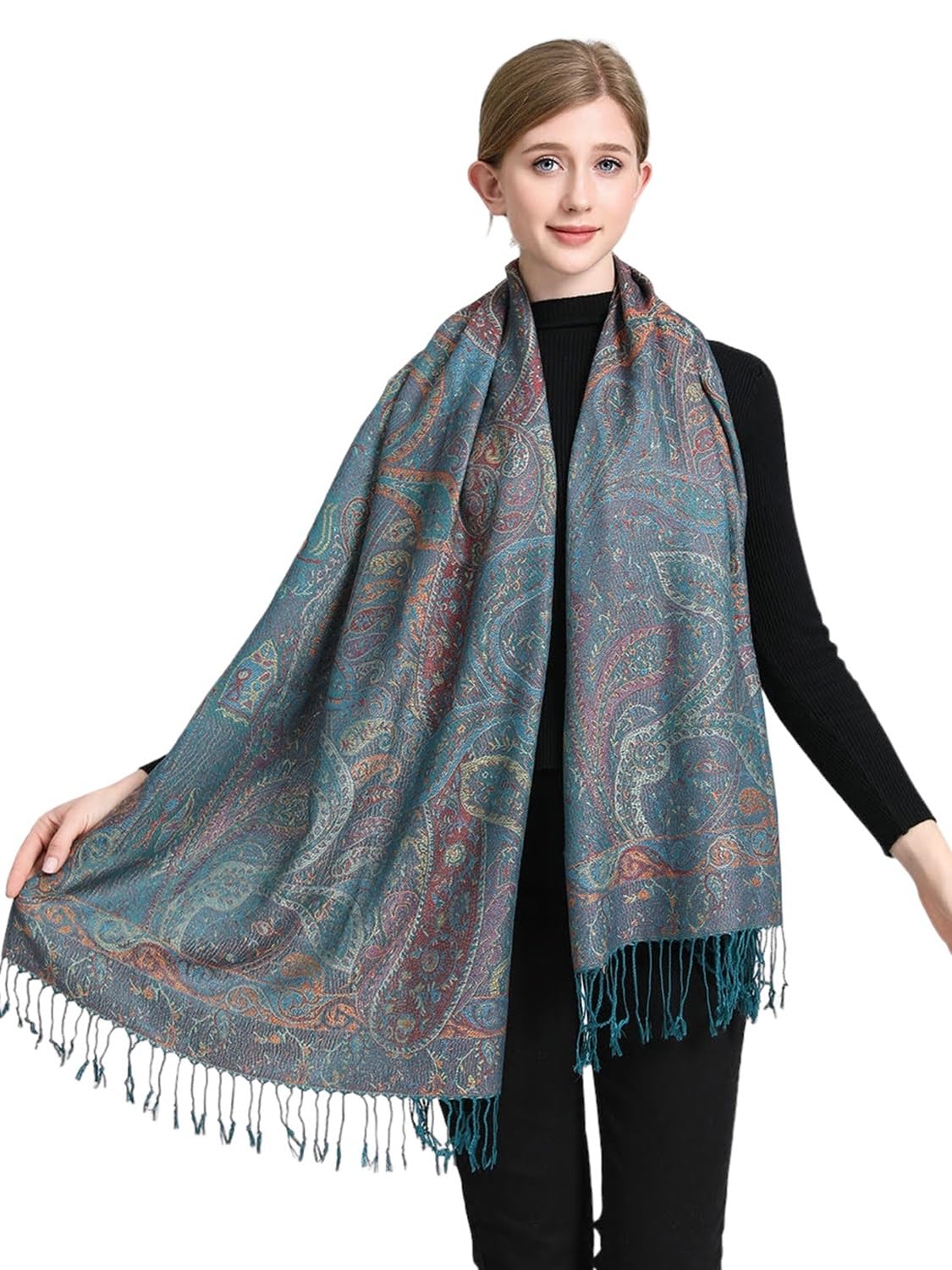 Pashmina Scarf for Women Elegant Wrap Vibrant Colors Chic Paisley Patterns Soft Lightweight Weddings Parties Casual Wear (Fresh Pink - 2401-12)