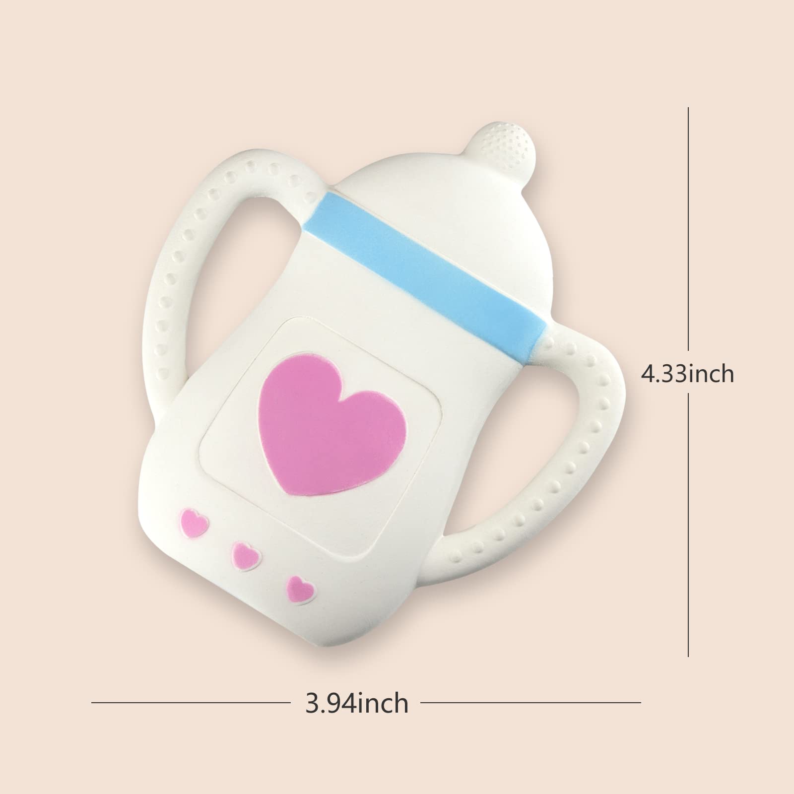 RidiBaby Baby Bottle Teether- Natural Latex Teething Toy for Babies 0-6 Months Soothing Relief- Safe Alternative to Pacifiers, Built-in Whistle with Easy to Hold Handles.
