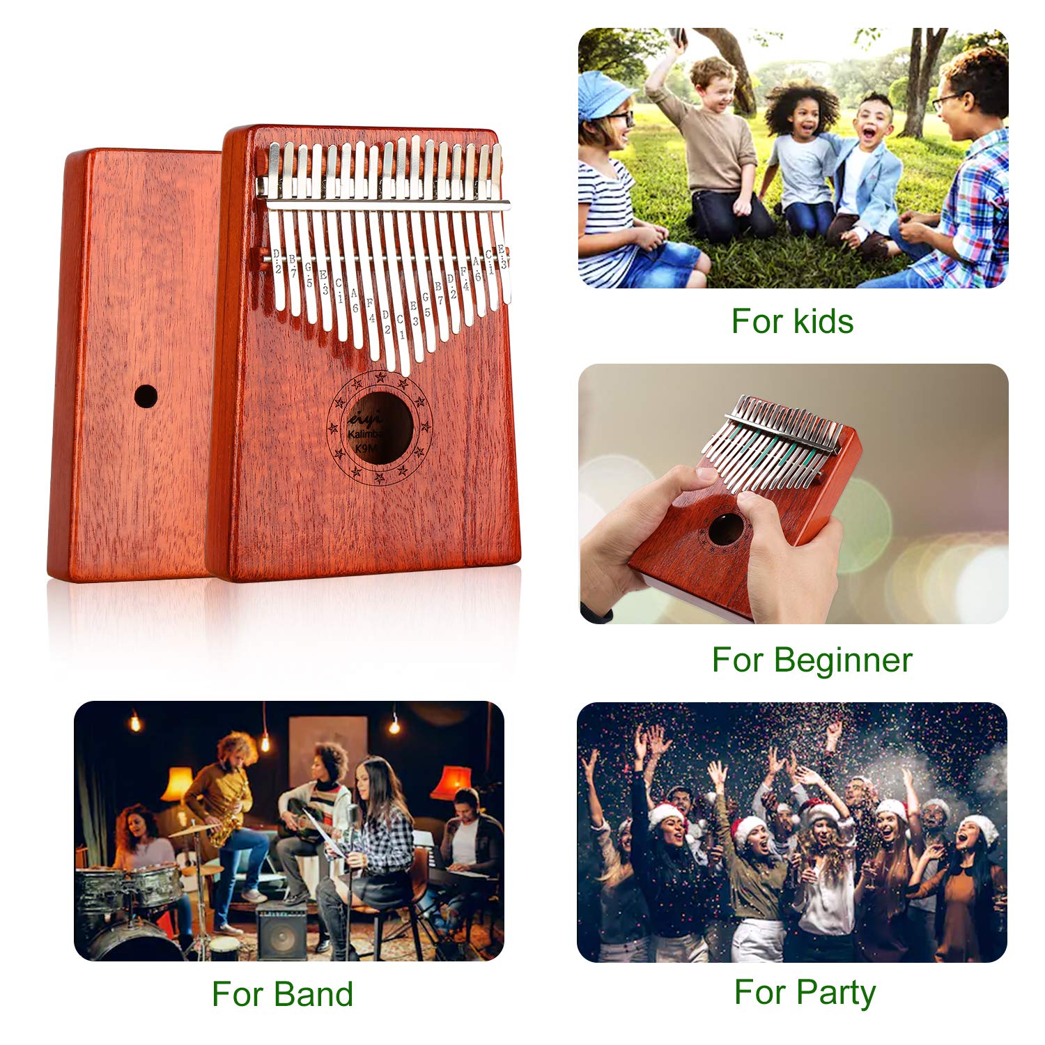 Kalimba Thumb Piano 17 Key Finger Piano Musical Instrument with Study Instruction and Tune Hammer, Gift for Kids, Adult Beginners