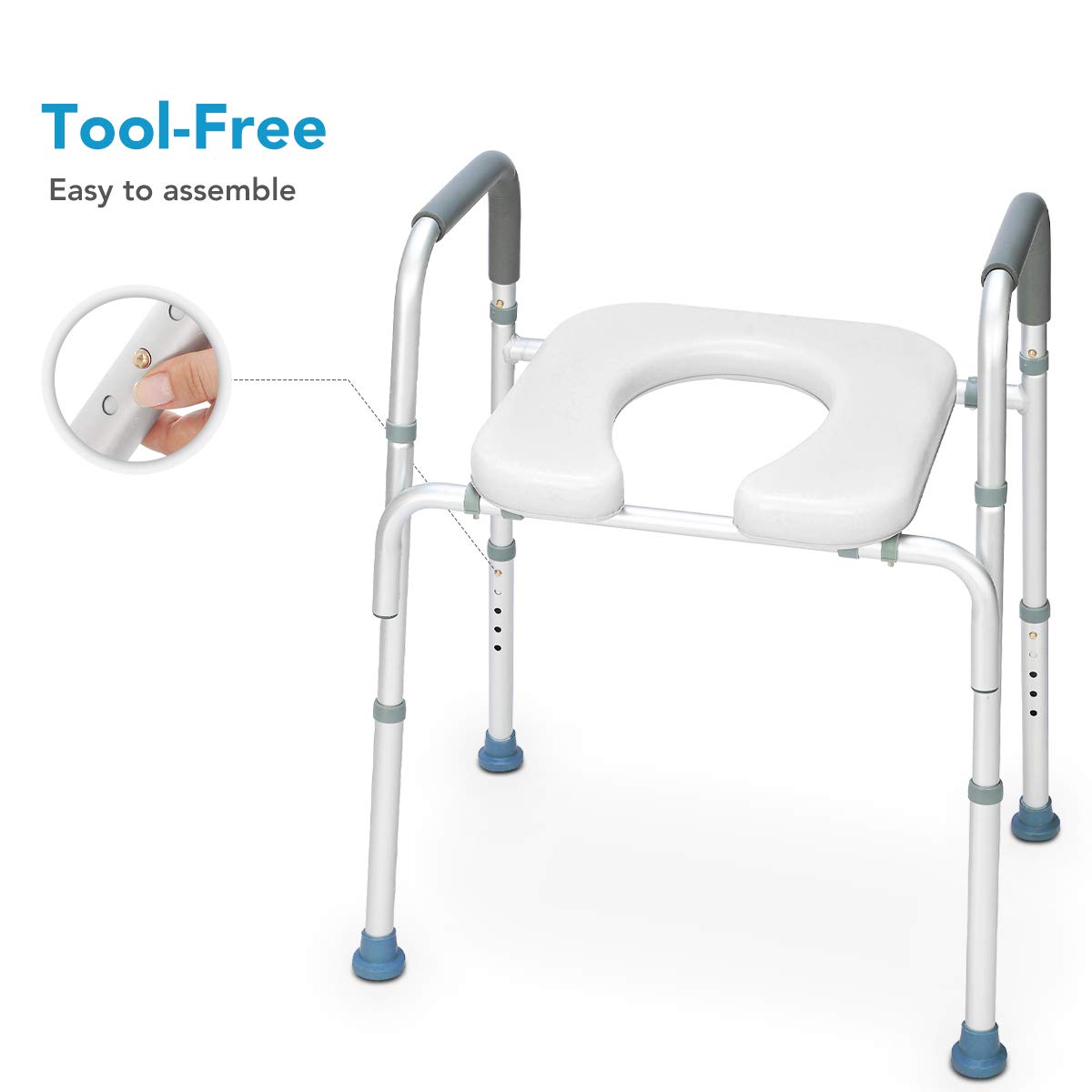 OasisSpace Stand Alone Raised Toilet Seat 300lb - Heavy Duty Medical Raised Homecare Commode and Safety Frame, Height Adjustable Legs, Bathroom Assist Frame for Elderly, Handicap, Disabled