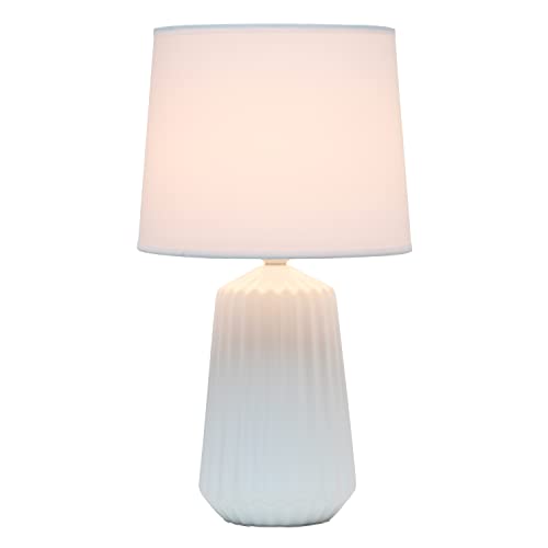 Simple Designs LT1119-OFF Pleated English Ceramic Base Bedside Table Lamp, Off White