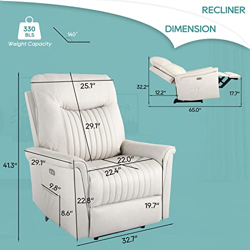 RIHEREFY Power Recliner Chair with Massage and Heat, Recliner Massage Chair with 2 Side Pockets, Electric Recliner Chairs with USB Charging Port, Technical Fabric