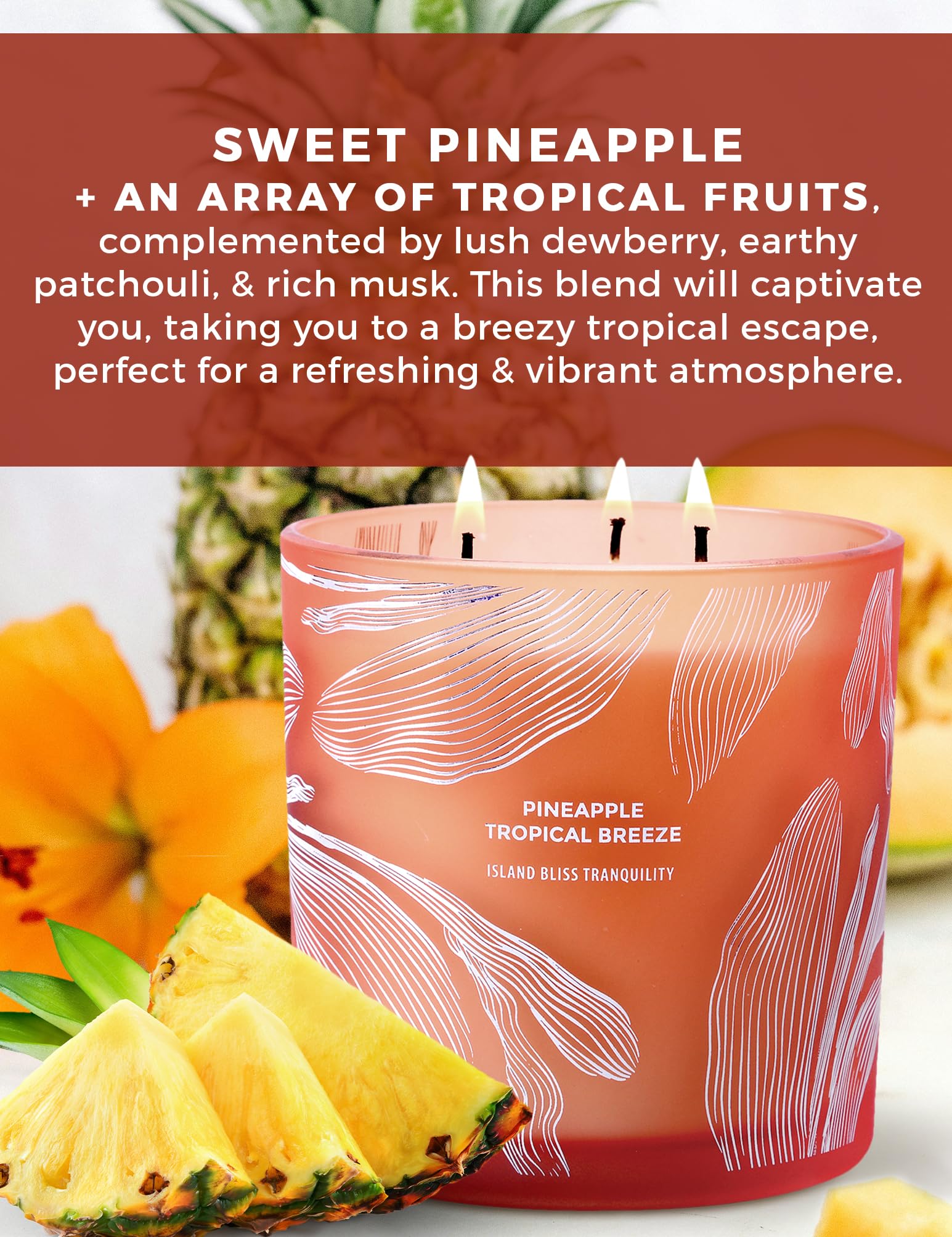 Pineapple Tropical Breeze 3 Wick Candle Large - Highly Scented Candle for Home 14.5 oz - Soy Candle - Home Fragrance Candles - Aromatherapy Relaxing Candle - Pineapple Paradise Candle for Men & Women