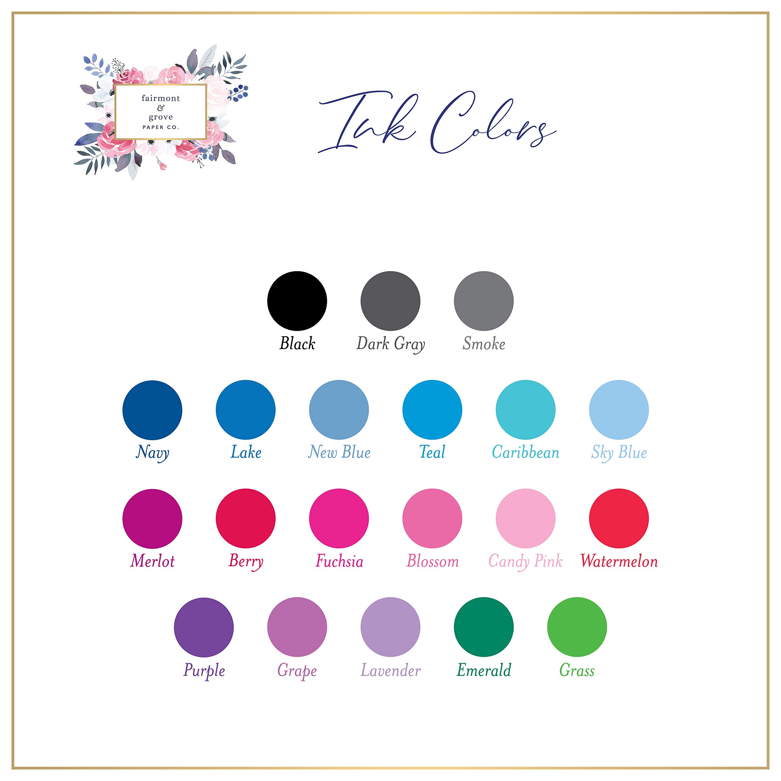 Personalized Stationery Note Cards for Women with Name in Calligraphy Script Font - Boxed Flat Notecard Stationary Set, Choose Your Colors and Set Size | Fairmont & Grove Paper Co.