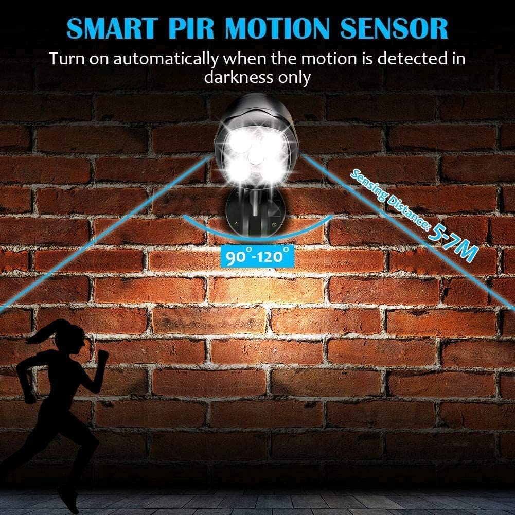 Outdoor Motion Sensor Light Battery Operated, Hotomely IP65 Waterproof Ultra Bright Motion Sensor Outdoor Lights Head Adjustable with 8W 600 Lumen 6000K 4LEDs for Garage Yard Porch and Patio (2 Packs)