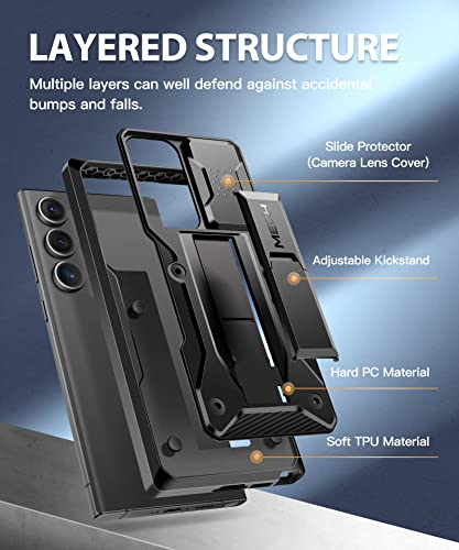 Tongate Compatible with Samsung Galaxy S23 Ultra Case with Slide Camera Cover & Kickstand, [10FT Military Drop Protection] Rugged Shockproof Phone Case for Galaxy S23 Ultra 5G 6.8 Inch, Black