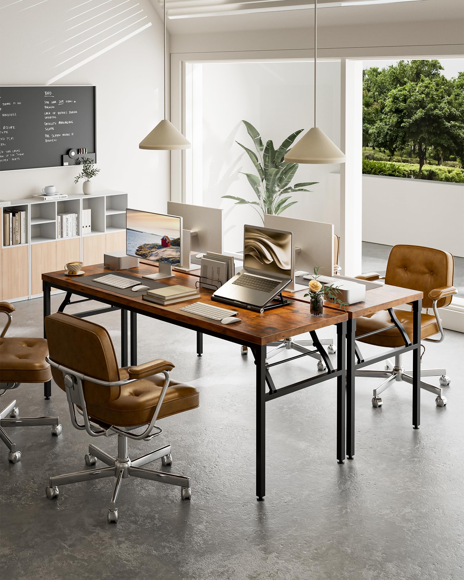 TEMI Modern Computer Desk 63 inch Large Desk – Seamless Wood Top for Home and Office – No Assembly Executive Desk, Gaming Desk, or Work Table – Sturdy Home Office Long Desk, Writing Desk, Brown