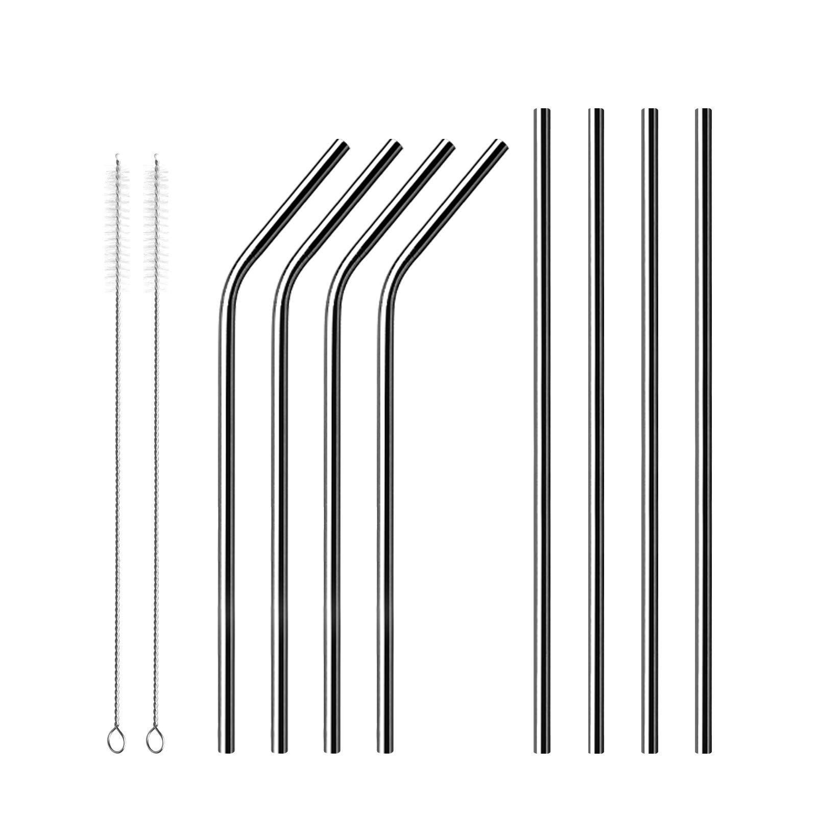 MEWAY 8Pack Reusable Stainless Steel Metal Straws with Case - Long Drinking Straws for 20 oz Dishwasher Safe - 2 Cleaning Brushes Included