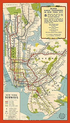 Magnet 1951 Manhattan NYC Subway Historic Map Magnet Vinyl Magnetic Sheet for Lockers, Cars, Signs, Refrigerator 5"