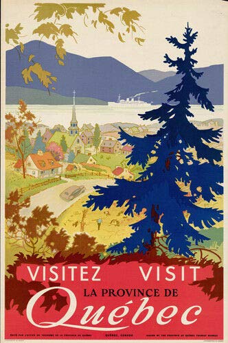 Magnet 3x4 inch Vintage Art Visit Quebec Canada Sticker - ca Canadian Old Travel Visit Magnetic Magnet Vinyl Sticker