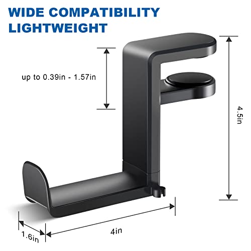 Tandoler for Headset Headphone Hook Holder Hanger Mount, Headphones Stand with Adjustable & Rotating Arm Clamp, Under Desk Design, Universal Fit,Built in Cable Clip Organizer,Black
