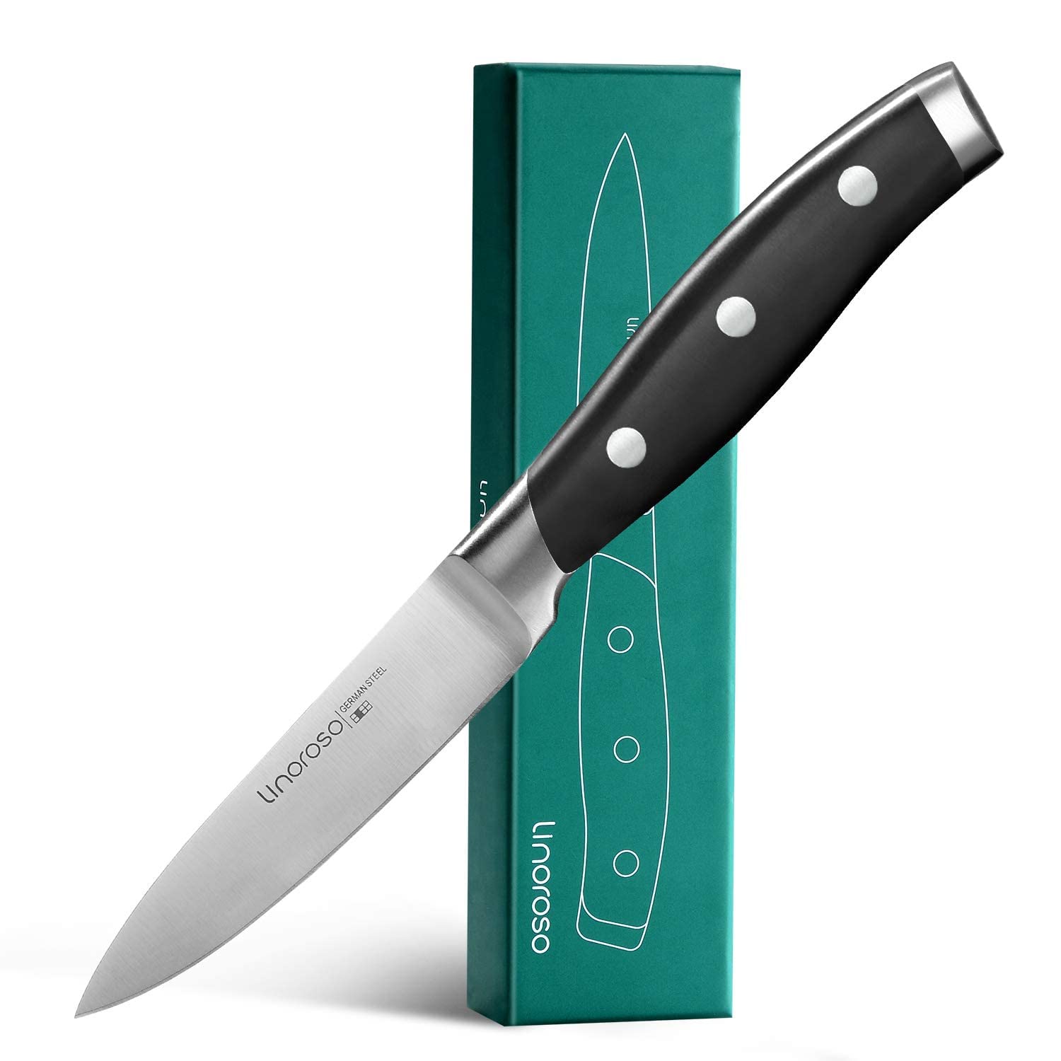 Linoroso 3-Pieces Kitchen Tools Set-16.5'' Magnetic Knife Holder for Wall with Paring Knife 3.5 inch Chef Knife 8 inch Sharp Knife, Powerful Acacia Wood Magnetic Knife Strip for Kitchen Knives & Tools