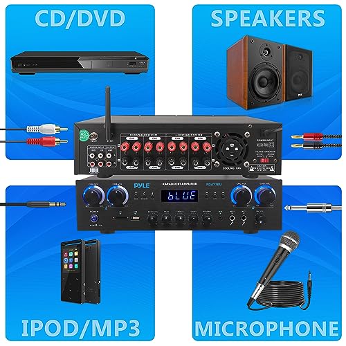 Pyle Bluetooth Home Audio Theater Amplifier Stereo Receiver 4 Channel 800 Watt Sound System w/MP3, USB, SD, AUX, RCA, FM,MIC, Headphone, Reverb Delay, LED Vol, for Home/Studio/Theater Speakers
