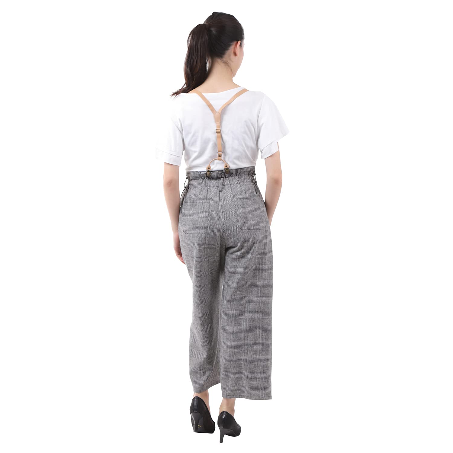 haoa Leather suspenders Y 0.59inchi Unisex, Double clip on the back side (Black)