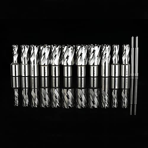 OSCARBIDE Annular Cutter Set 13pcs 3/4"Weldon Shank 1"Cutting Depth and 7/16 to 1-1/16 inch Cutting Diameter Mag Drill Bits for Magnetic Drill Press with 2 pcs Pilot Pins