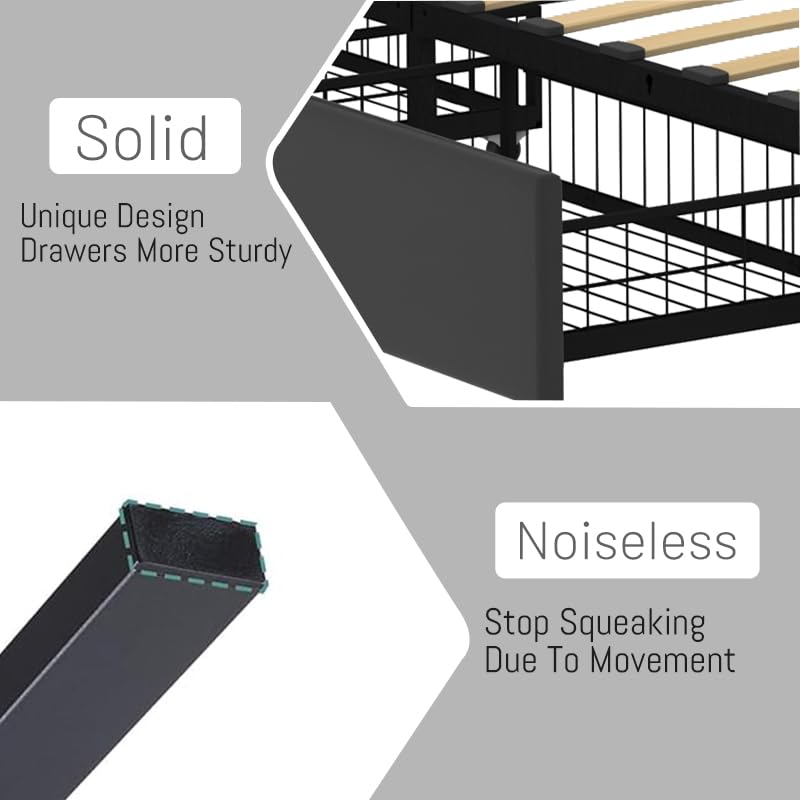 Yegee Queen Bed Frame with Storage Drawers, Leather Upholstered Bed Frame Platform with Headboard, Wood Slats Support Bed Frame, Easy Assembly, Noise Free, No Box Spring Needed, Dark Brown