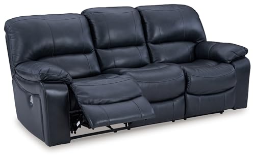 Signature Design by Ashley Leesworth Modern Leather Match Power Reclining Sofa with USB Charging Ports, Blue