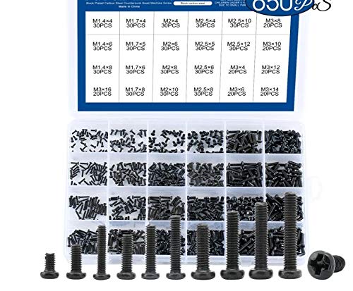 QULACO 650pcs Cross Recessed Round Pan Head Machine Screws Set M1.4 M1.7 M2 M2.5 M3 Mini Screw Laptop Computer Screw Phillips Screw Kit