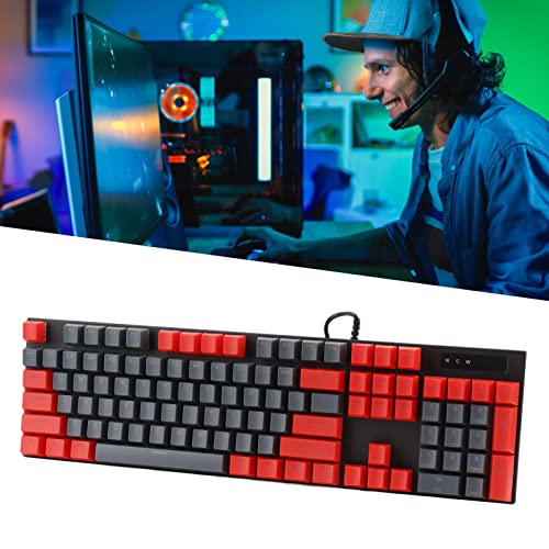 Sanpyl Mechanical Keyboard, 104 Key RGB Backlit Ergonomic Keyboard Fadeless Keycaps Dual Color Programmable Gaming Keyboard for PC Laptop(Gray Red)