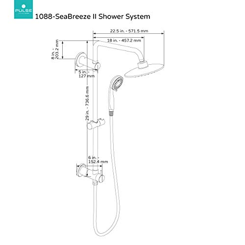 PULSE ShowerSpas 1088-CH SeaBreeze II Shower System with 8" Rain Showerhead, Slide Bar and Multi-Function Hand Shower, Polished Chrome