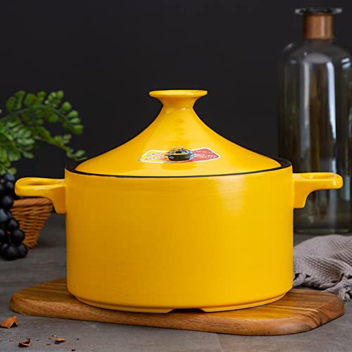 Steamer Bra Braise Pan Moroccan Tagine Cooking Pot Handmade Ceramic Casserole 4L Tagine Ceramic Pot Healthy Clay Pot for Braising Slow Cooking (Yellow)
