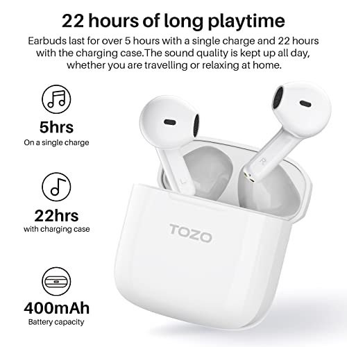 TOZO A3 WirelessâEarbuds Bluetooth 5.3 Half in-Ear Lightweight Headsets White & TOZO A3 Protective Silicone Case Blue