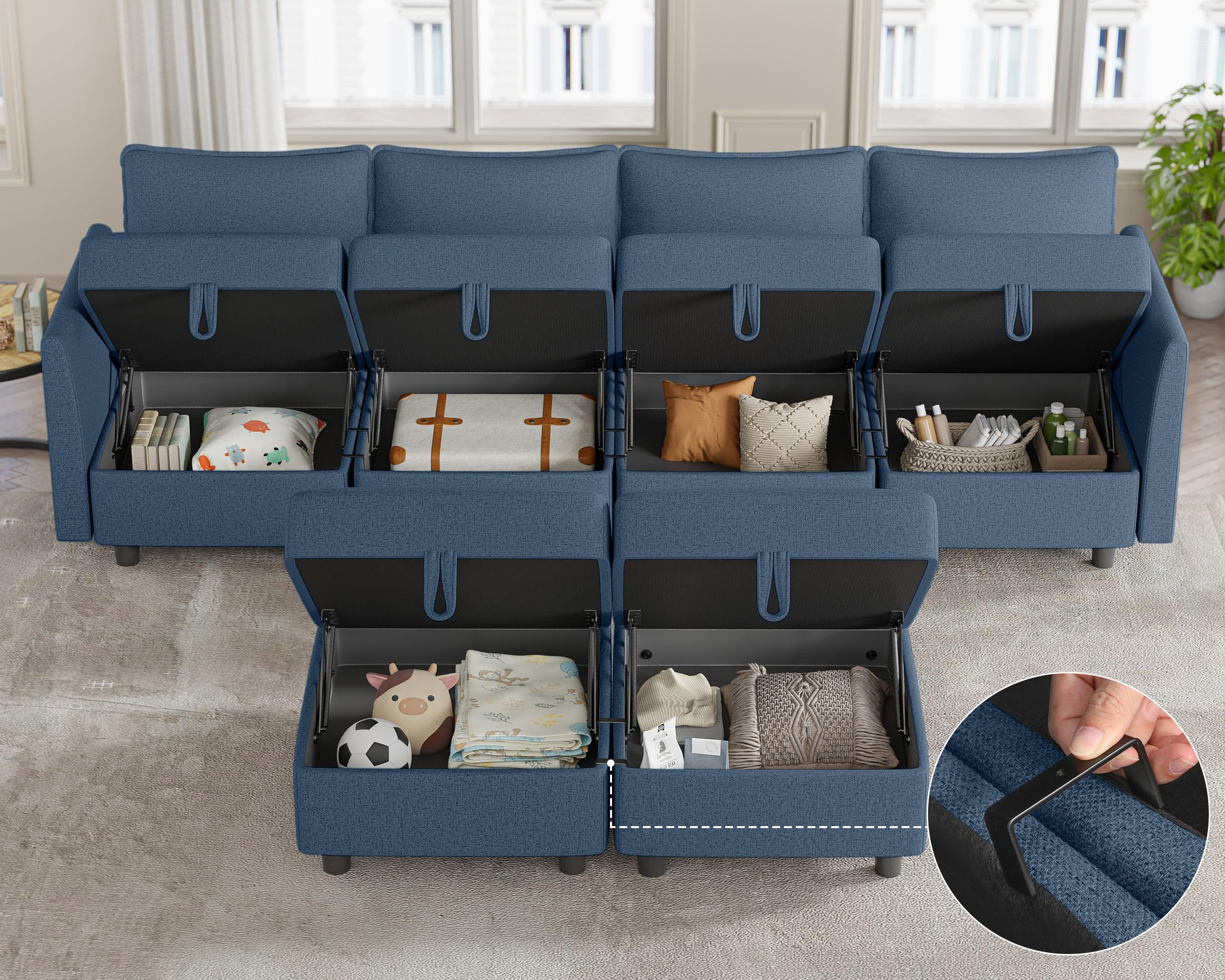 SEJOV Modular Sectional Sofa, U Shaped Couch with Storage, 6 Seat Convertible Sectional Couch with Deep Seat 30" D Ottoman, Modular Sectionals Sofa Couches for Living Room, (Navy Blue)