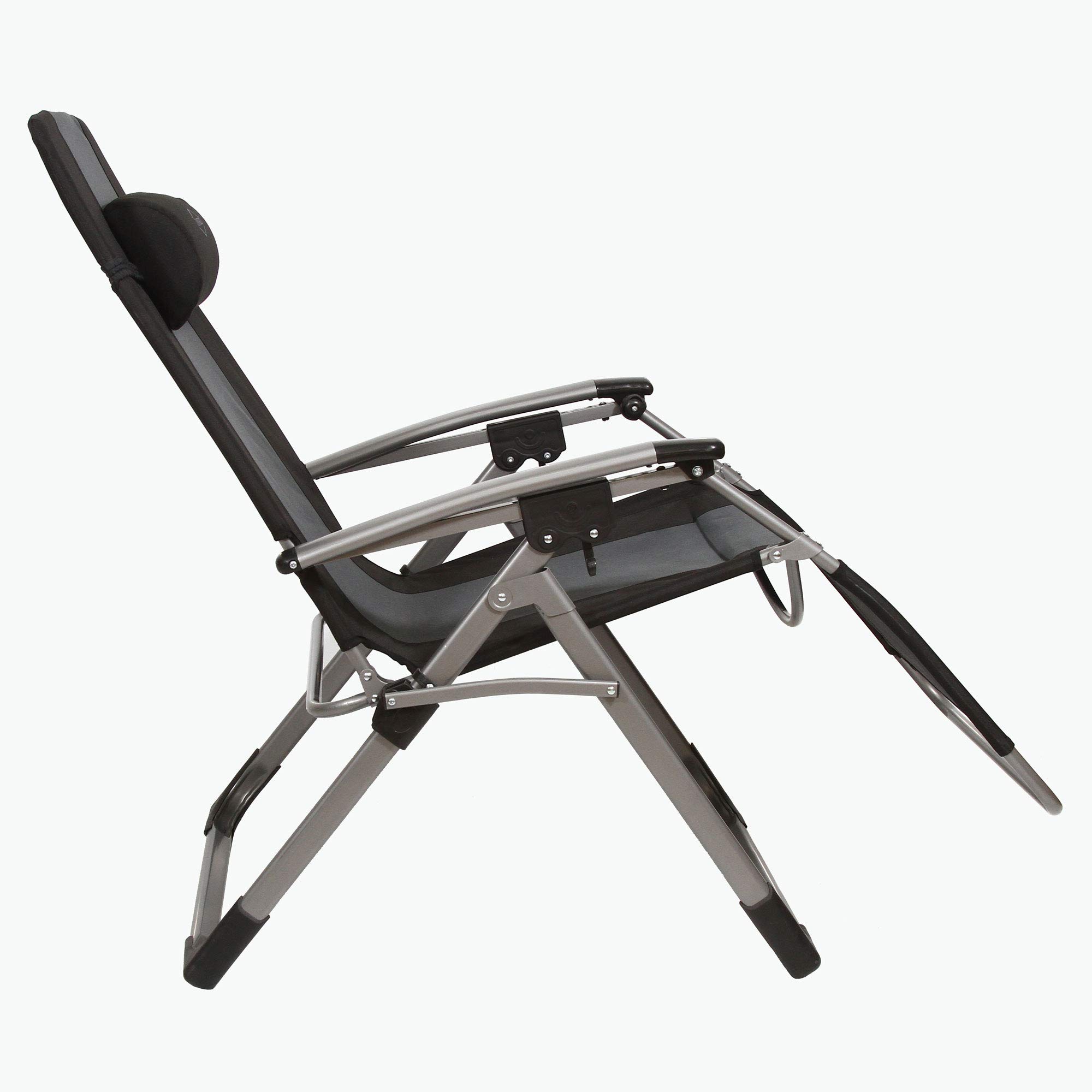 Kamp-Rite Outdoor Folding Reclining Zero Gravity Beach Lawn Chair w/Headrest for Backyard, Camping, Tailgating, & Sports, 300 LB Capacity, Gray/Black