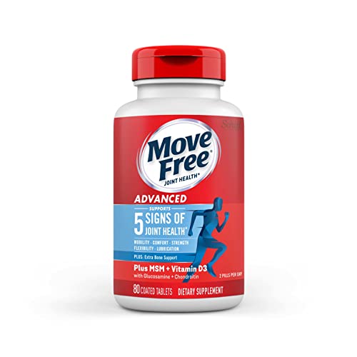 Glucosamine Chondroitin MSM & Vitamin D3 Joint Health Supplement, Move Free Advanced Joint Support Tablets For Men & Women (80cnt box), With Vitamin D3 To Support Bone & Immune Health