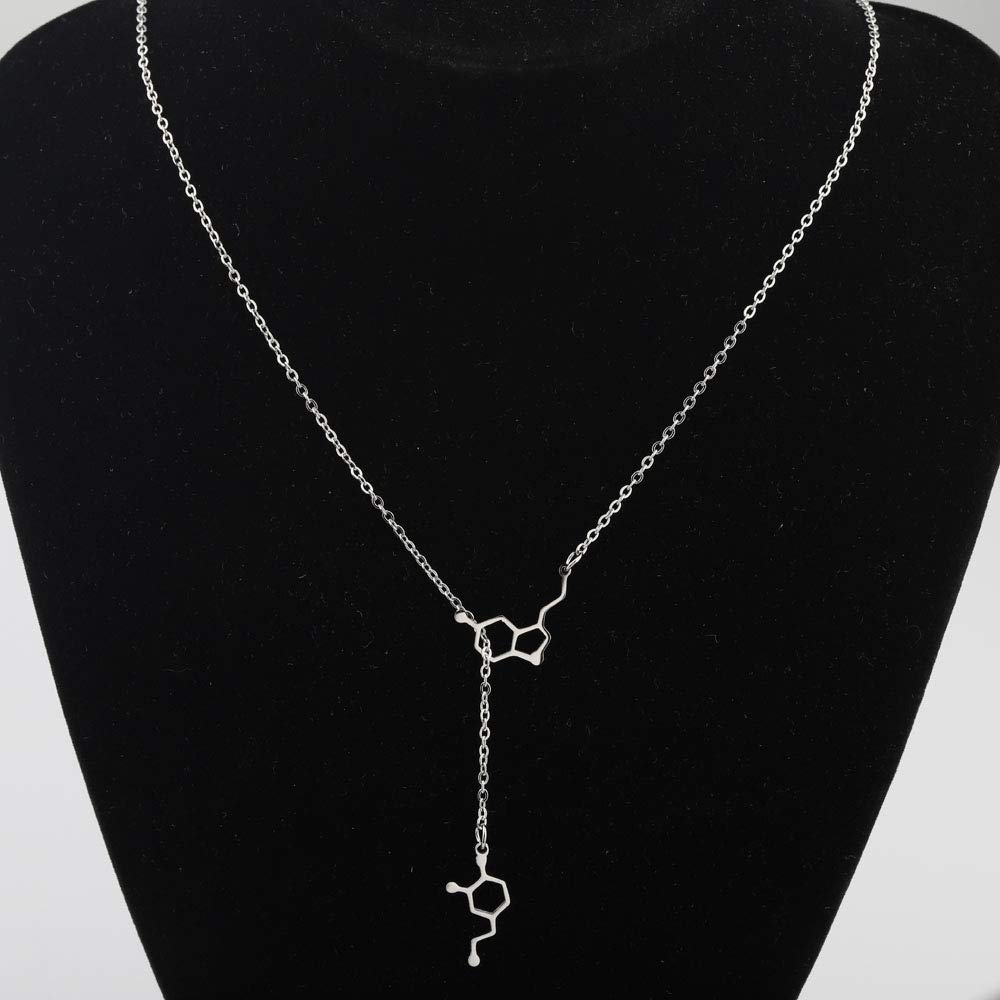 Happiness Serotonin Molecule Dopamine Molecule Lariat Y Necklace Molecular Structure Pendant Necklace Science Geek Jewelry Chemistry Lovers Gift (Serotonin Dopamine Y N)